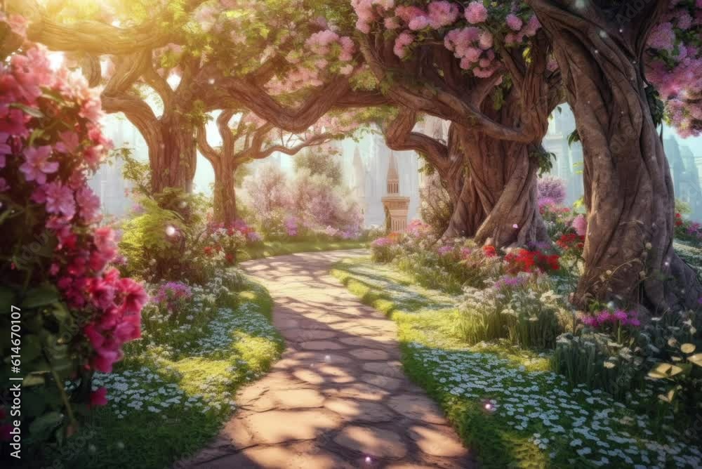 Magical pathway leading to a secret fairytale garden, lined with ...