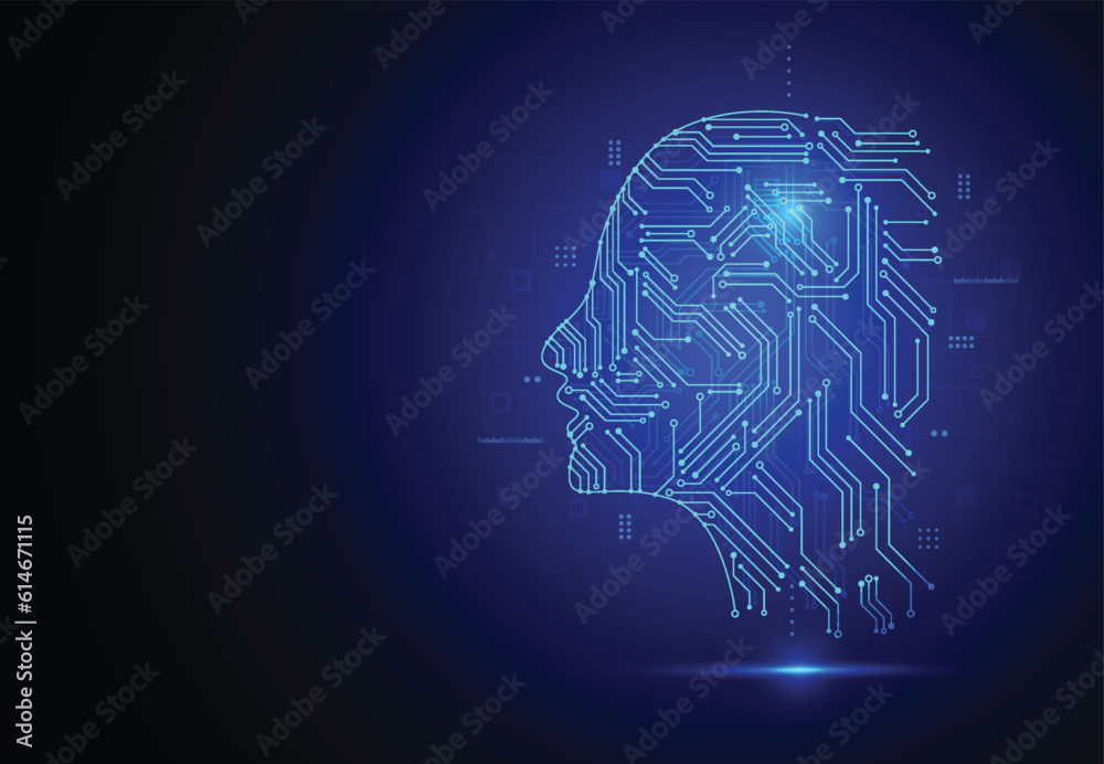Artificial intelligence geometric Human head outline with circuit board ...