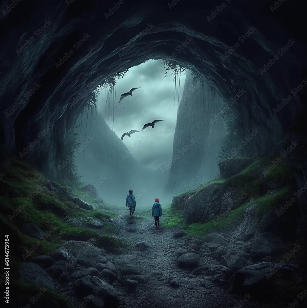A Fantasy Image of People Walking Along a Scary Path Veiled in Fog ...