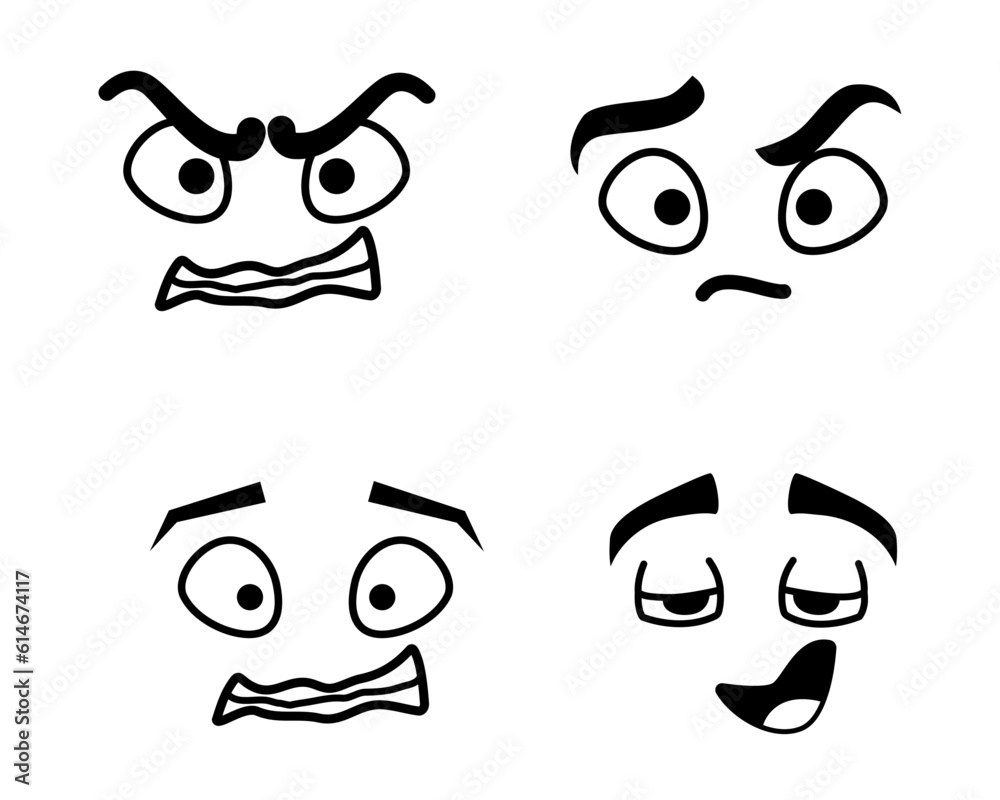 Set of faces in comic style on a white background. Eyes, lips, mouth ...
