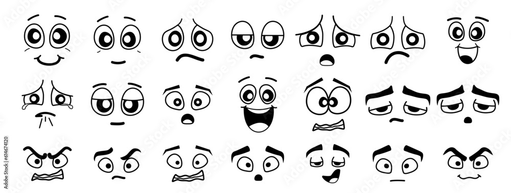 Set of faces in comic style on a white background. Vector stock ...