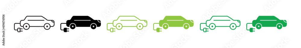 Electric car icon set vector. Ev vehicle pictogram. Electro car line ...