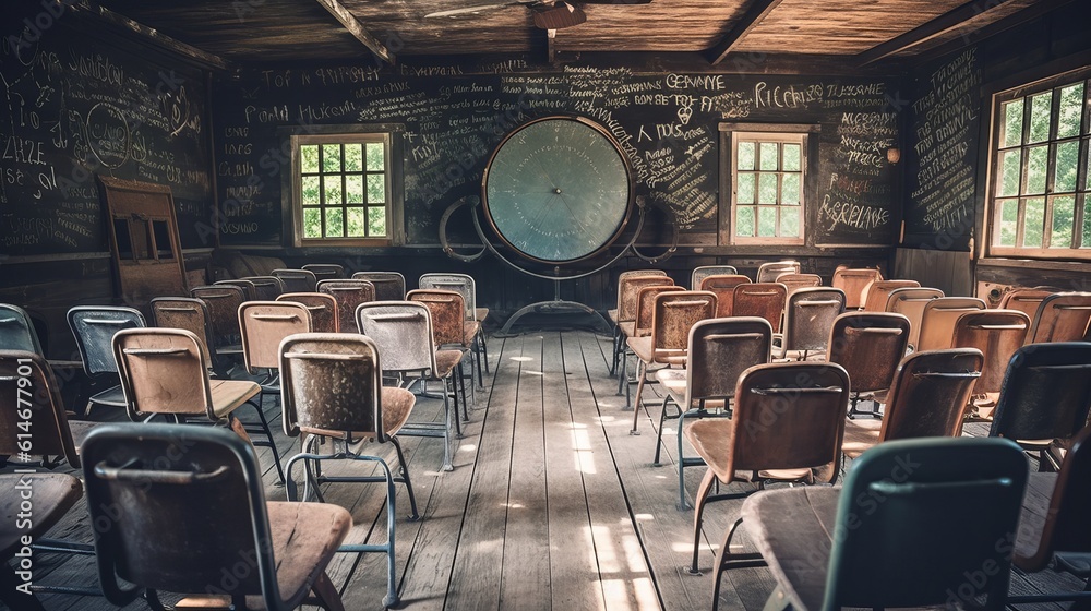 Captivating Classroom Scene: Vintage Tone Wooden Chairs, Attentive ...