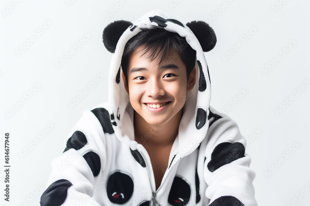 a delightful chubby teenager donning a panda suit perfectly embodies ...