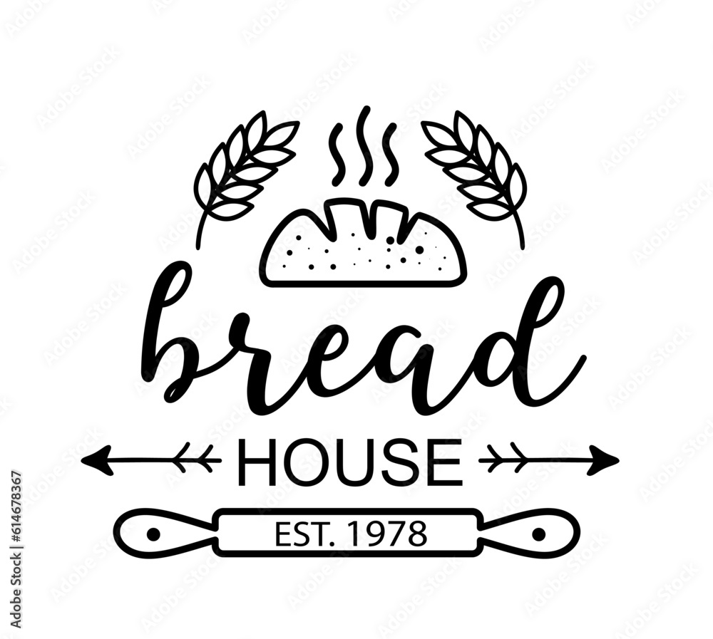 Bread house. Vector vintage logo word. Design typography, logo, badge ...