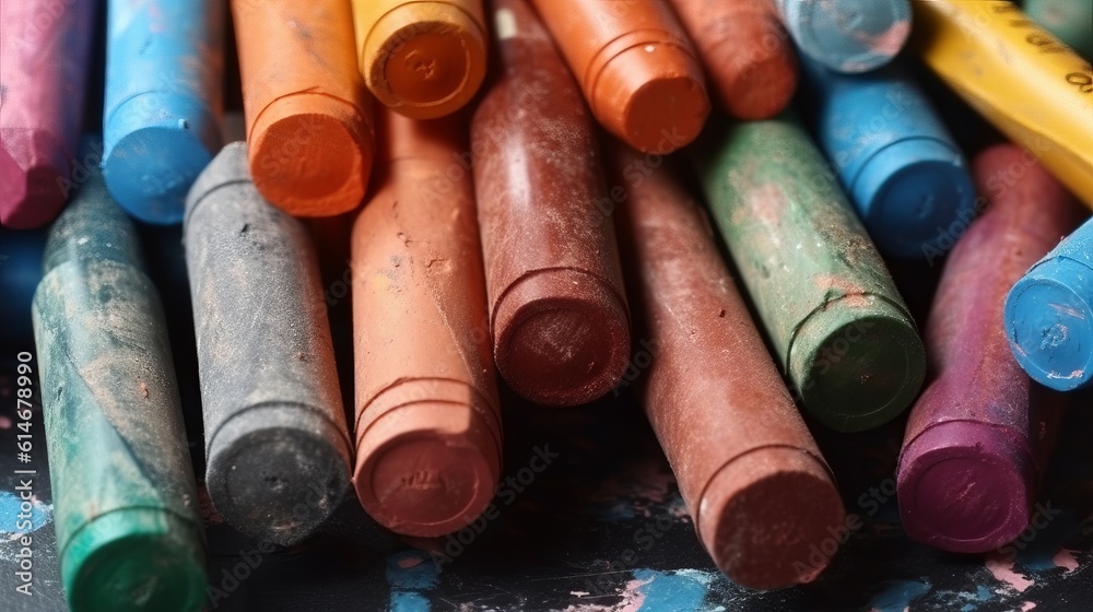 wax crayons on a blackboard - colorful crayons on the blackboard ...