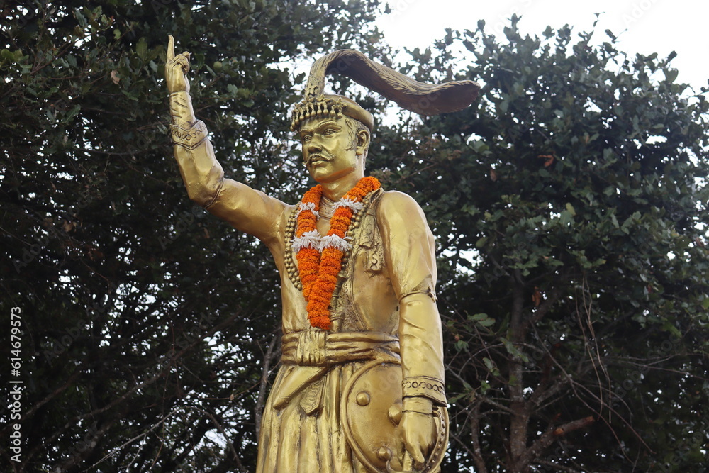 Kathmandu, Bagmati Nepal- June 9 2023: Big Golden idol of Nepali King ...