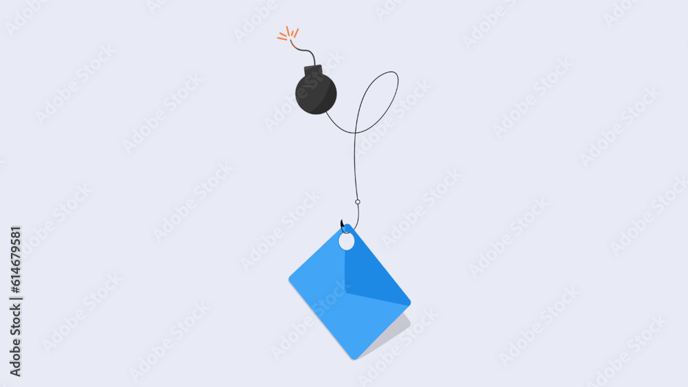 Phishing email concept with fishing hook and exploding bomb, Vector ...