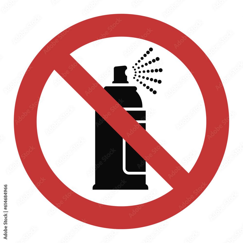 Spray prohibited sign. No spray tabu symbol with flat style, no ...