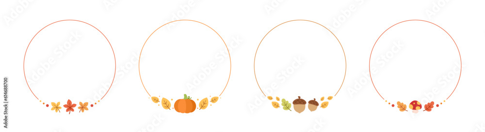 Round Autumn Frame Border Set. Halloween, Fall and Thanksgiving ...