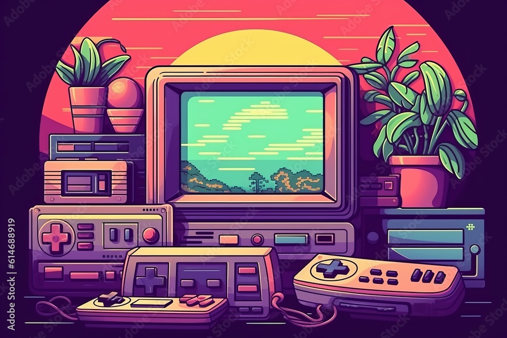 Retro 16-bit video game console from 80s and 90s, Generative AI Stock ...