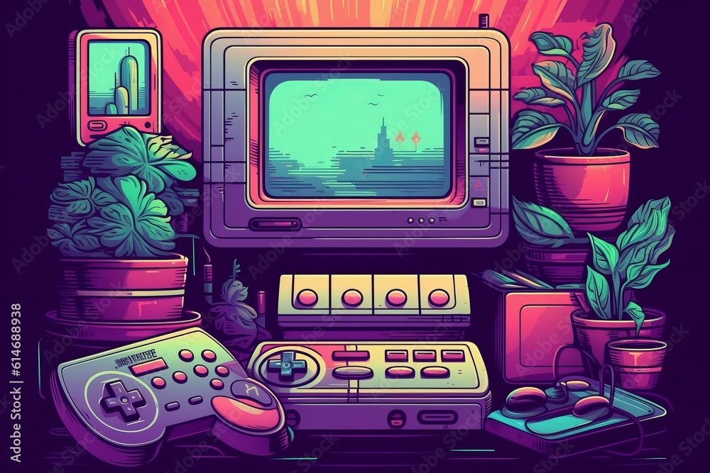 Retro 16-bit video game console from 80s and 90s, Generative AI Stock ...