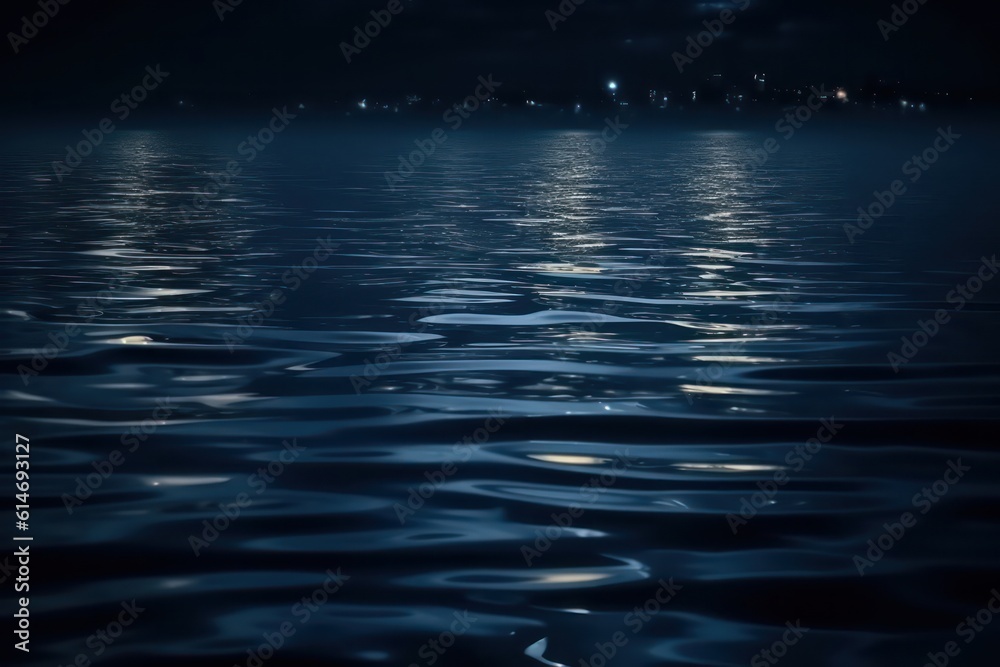 Reflection of light on the surface of the water. Night sea. Generative ...