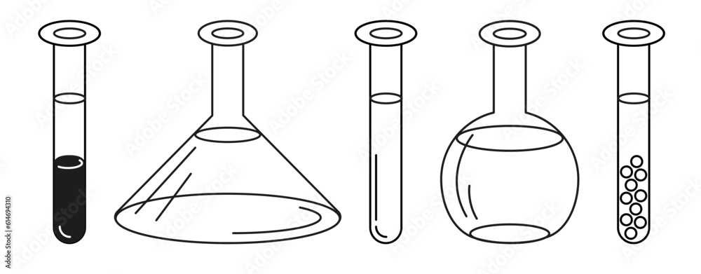Set of lab test tubes icon thin line isolated vector illustration ...