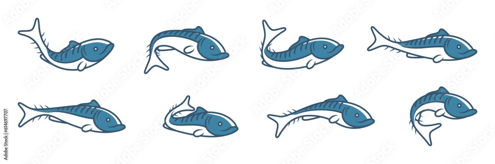 Fish logo collection. Set of cartoon fish icon. Vector cartoon fish ...