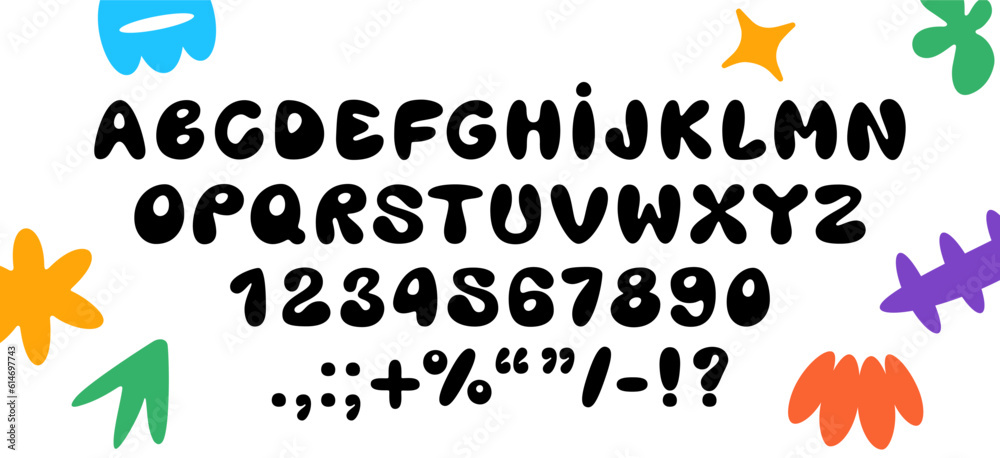 Y2K bubble style vector font. Plump, rounded English alphabet and ...