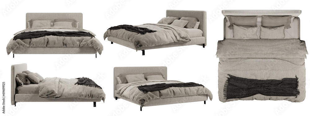 Bed, Bedroom, isometric bed, bed with pillows mockup, top view, font ...