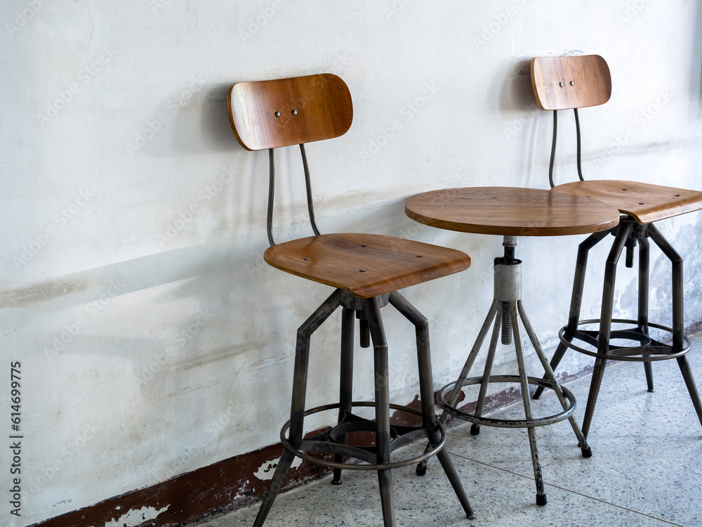 Empty vintage spinning chairs backrest, seat and round spinning side ...