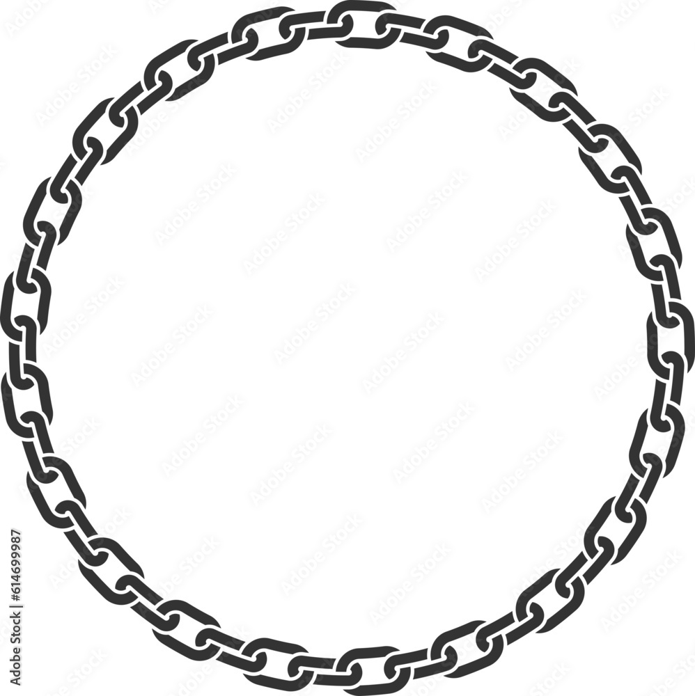 Texture chain round frame. Circle border chains silhouette black and white isolated on ...