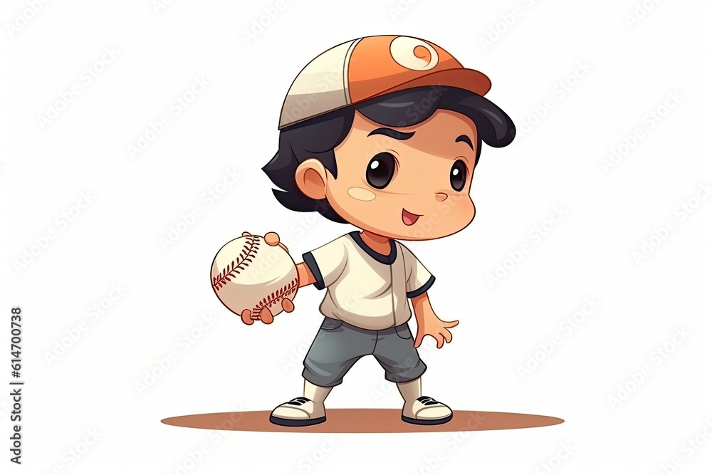 Cartoon boy playing baseball isolated on white background. Generative ...