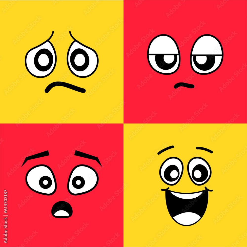 Set of faces in comic style on a colored background. Vector stock ...