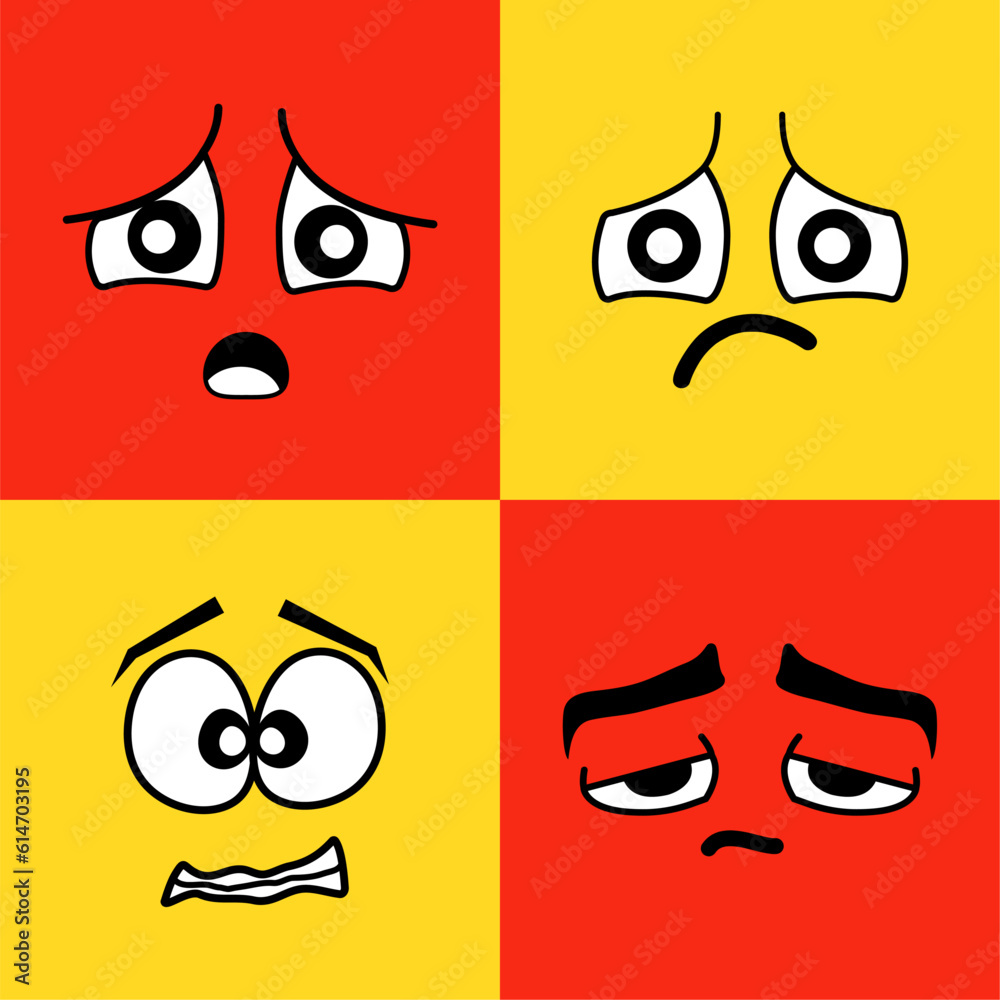 Set of faces in comic style on a colored background. Eyes, lips, mouth ...