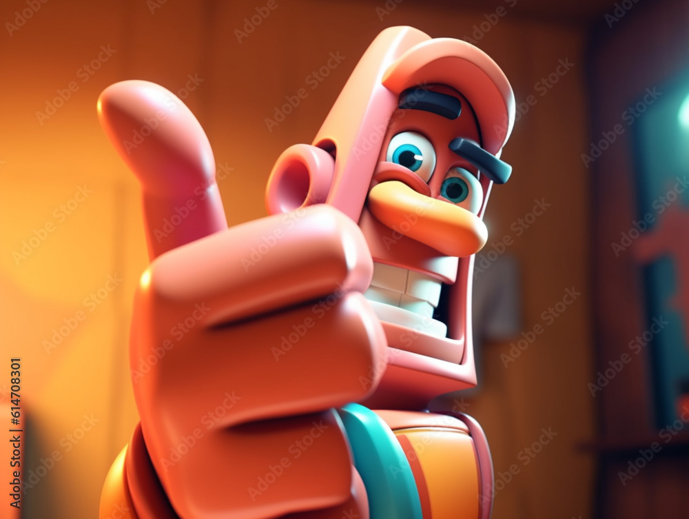 3D render in cartoon style depicting a character doing the thumbs up ...