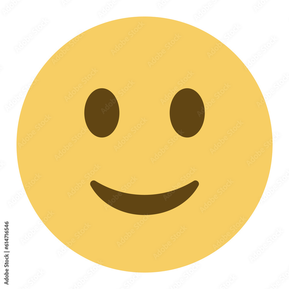 Slightly smiling emoji. Friendly emoticon, happy yellow face with ...