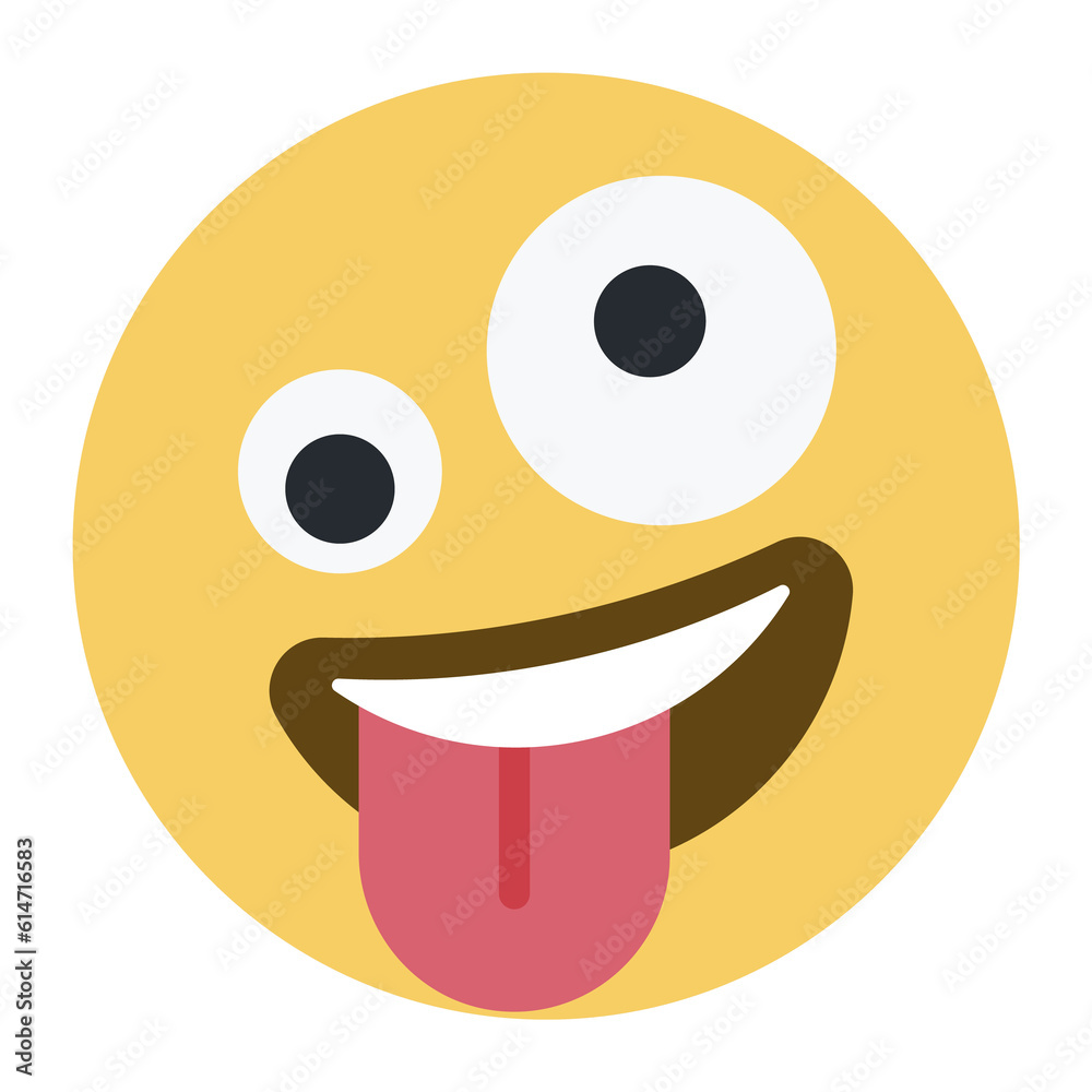 Top quality emoticon. Zany emoji. Goofy emoticon with crazy eyes and ...