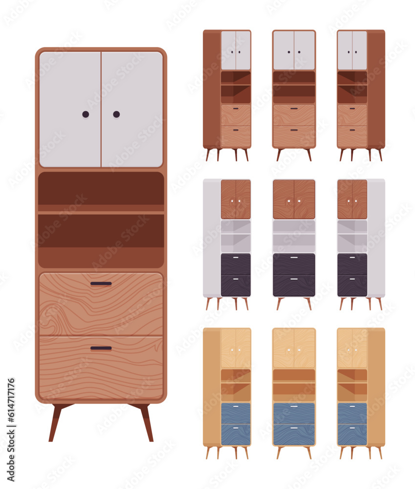 Cupboard furniture big set in natural colors. Functional kitchen buffet ...