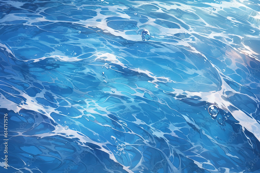 Anime style, Blue water wave Stock Illustration | Adobe Stock