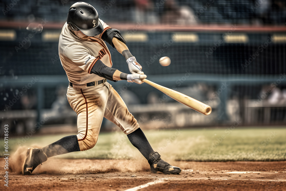 baseball player hitting ball hard ai generated art Stock Photo | Adobe ...