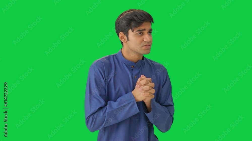 Scared Indian man praying to God Green screen Stock 비디오 | Adobe Stock