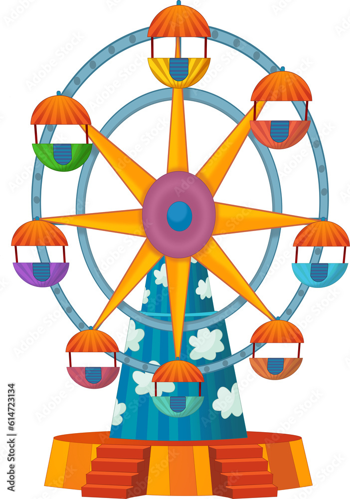 cartoon scene with colorful funfair element carousel isolated ...