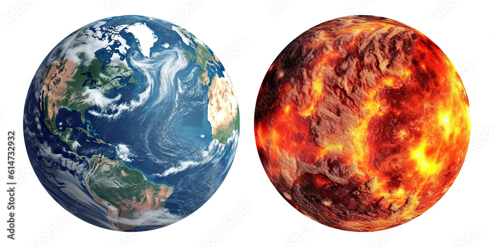 Earth and scorched planet isolated on transparent background ...