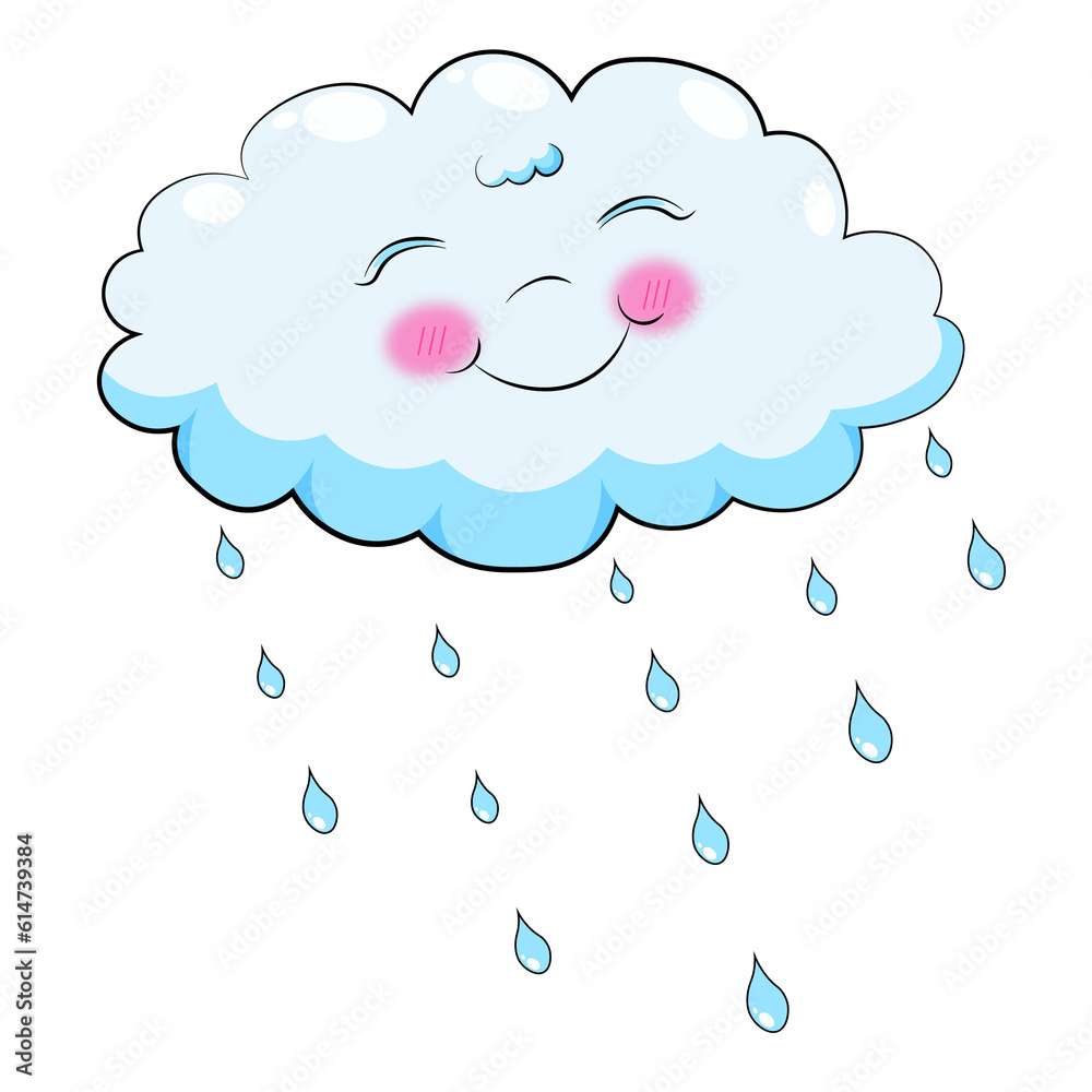 Smile cute raining cloud. Lovely vector cartoon illustration Stock ...