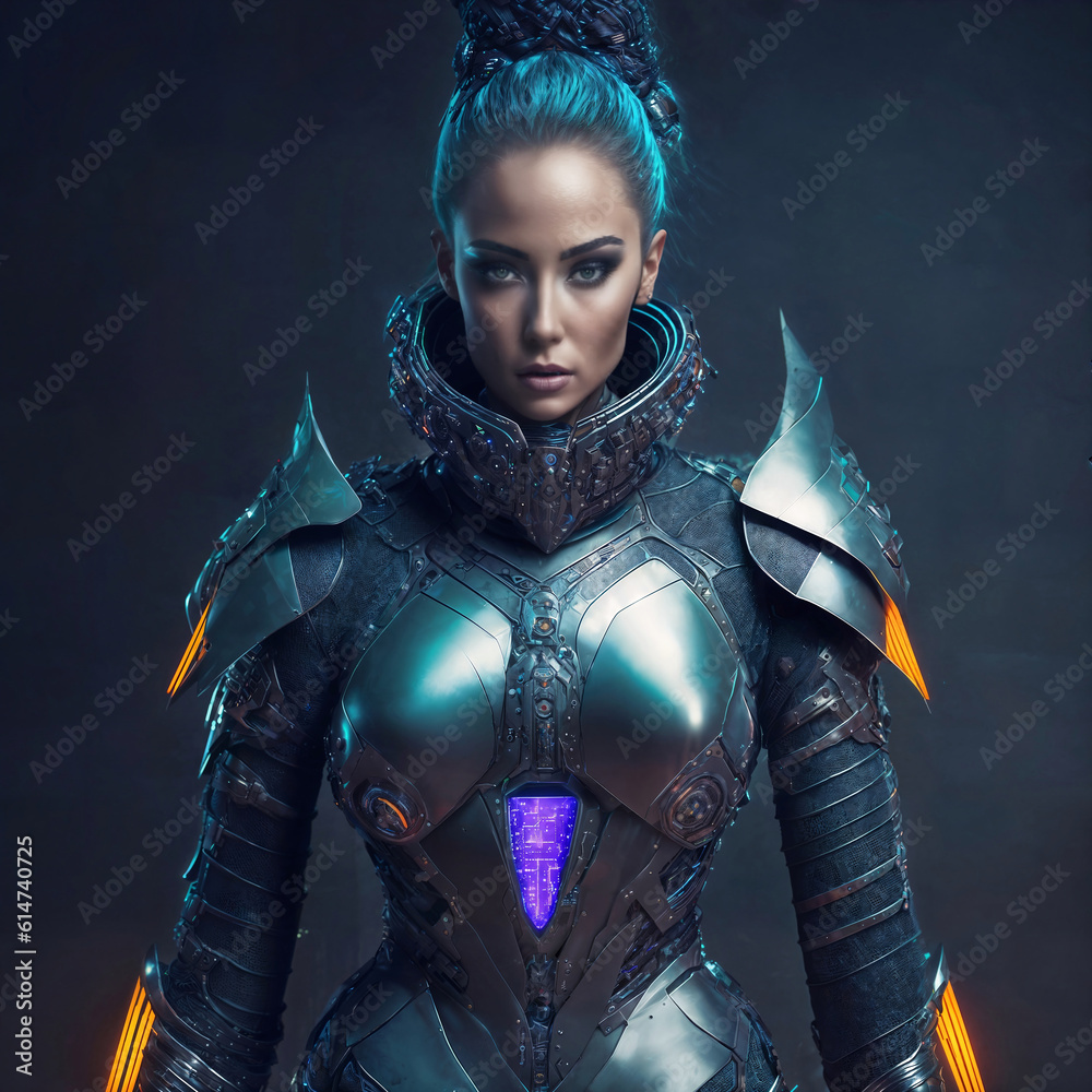 futuristic portrait photo of beautiful woman in armor suit, generative ...