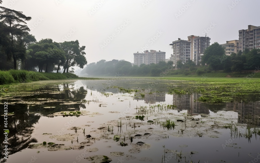 Waterlogging causes the lake to overflow into surrounding areas after ...