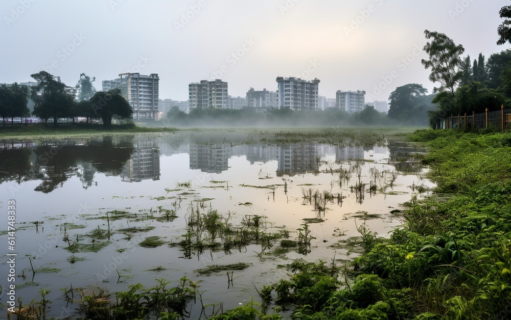 Waterlogging causes the lake to overflow into surrounding areas after ...