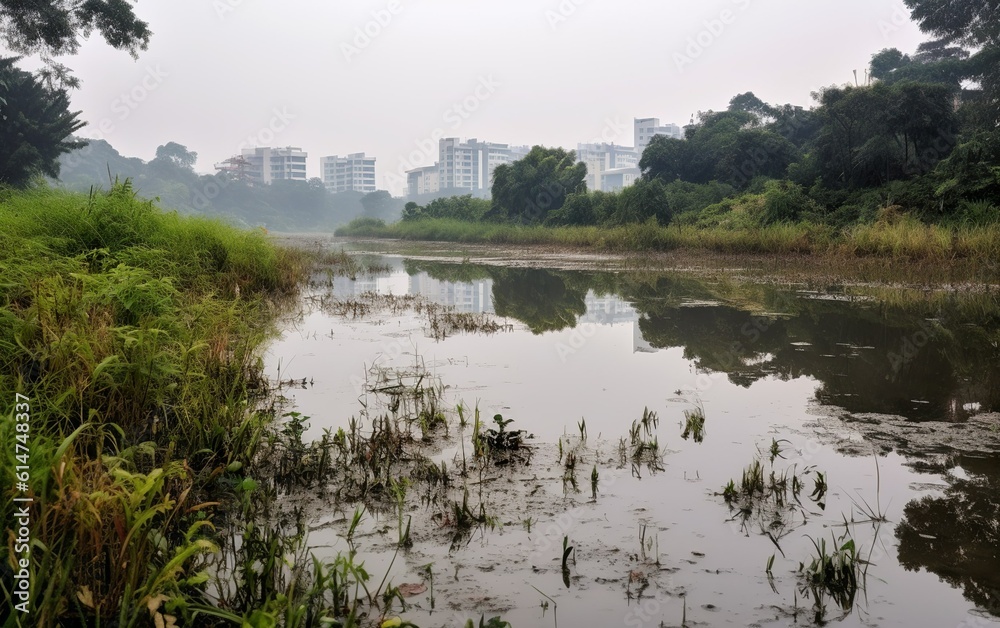 Waterlogging causes the lake to overflow into surrounding areas after ...