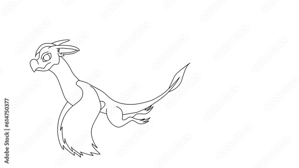 2d Hand Drawn Animation. Fictional Animal In Flight, Cartoon Character ...