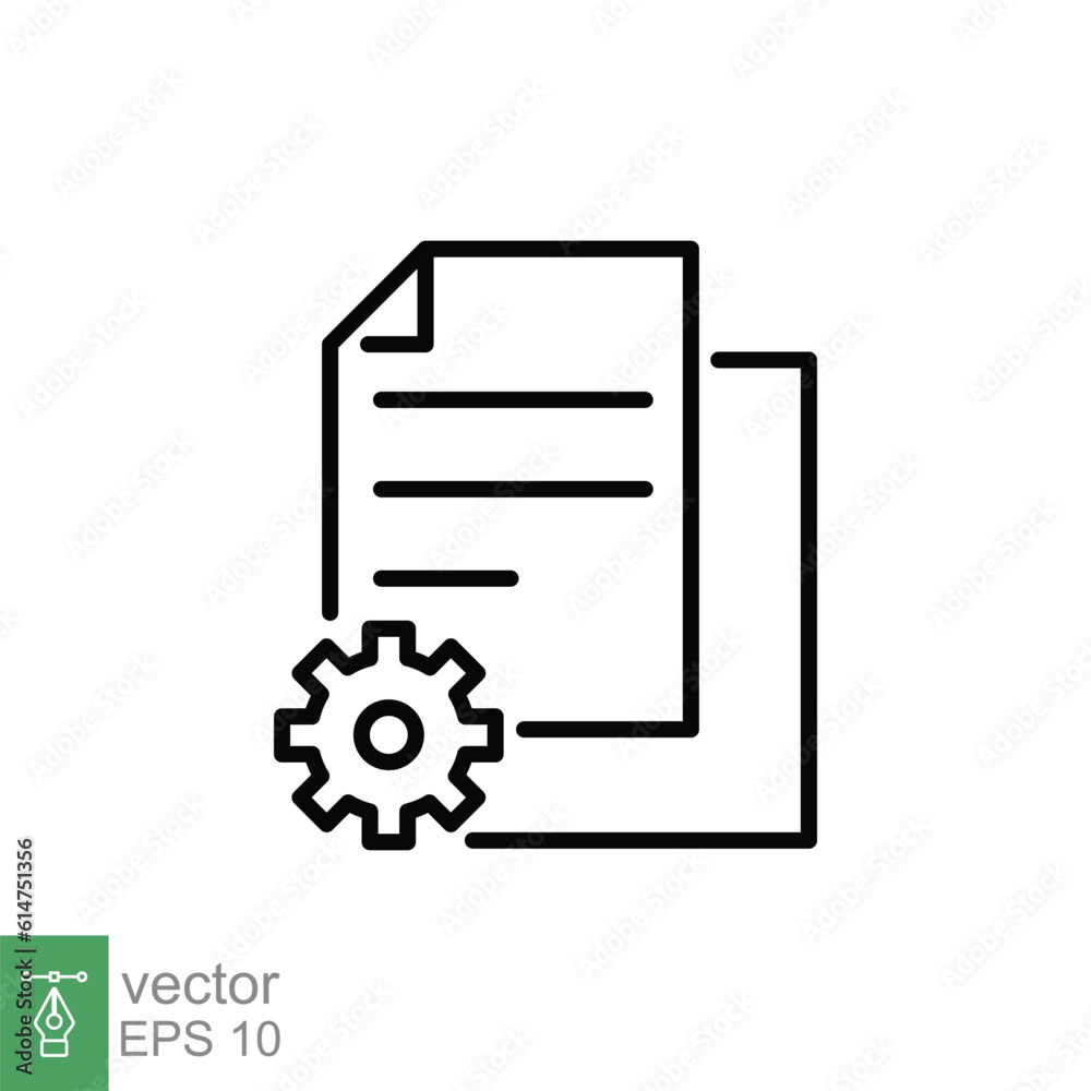 Data process icon. Simple outline style. Document file with gear, cog ...