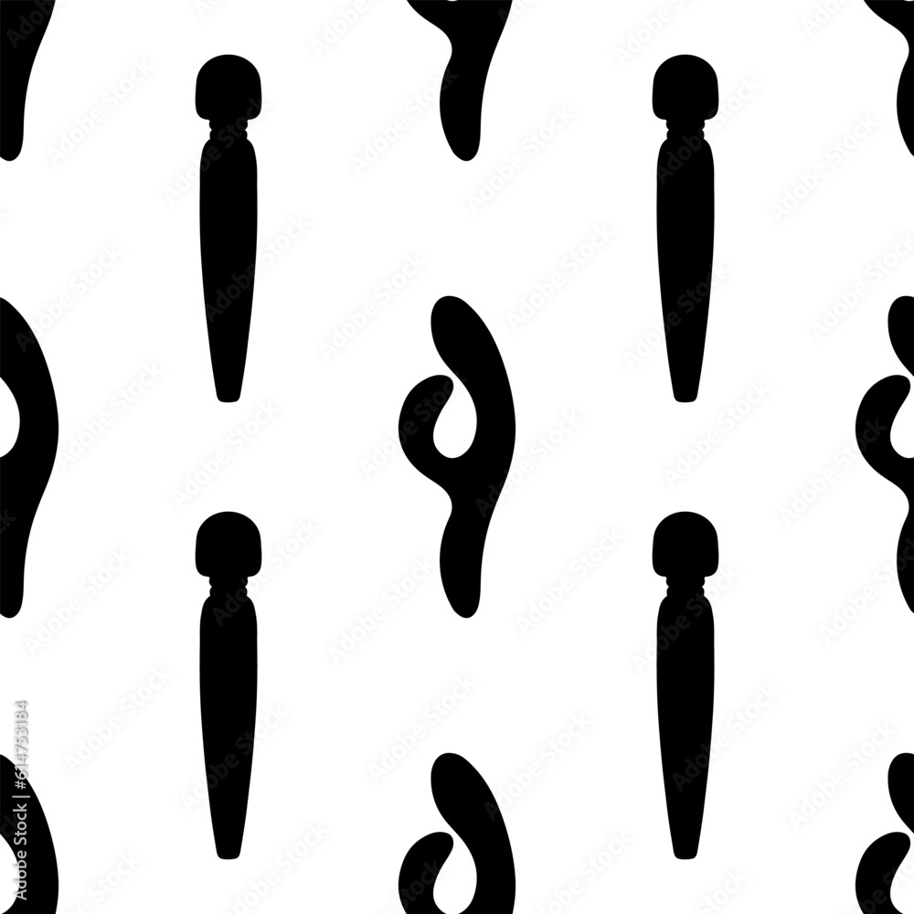 Seamless Pattern Of Erotic Elements Sex Toys Silhouettes Stock Vector