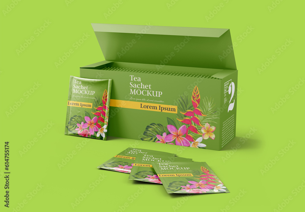 Box Tea Box with Sachets Mockup Stock Template | Adobe Stock
