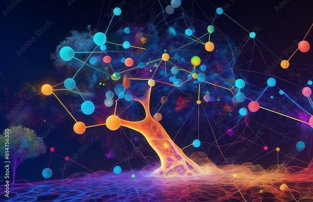 Abstract Wallpaper Of Data Visualization With Vibrant Flowing Lines And Interconnected Nodes