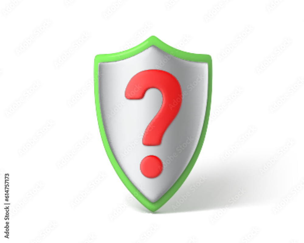 3d shield with a red question sign. Question mark shield icon. Concept ...