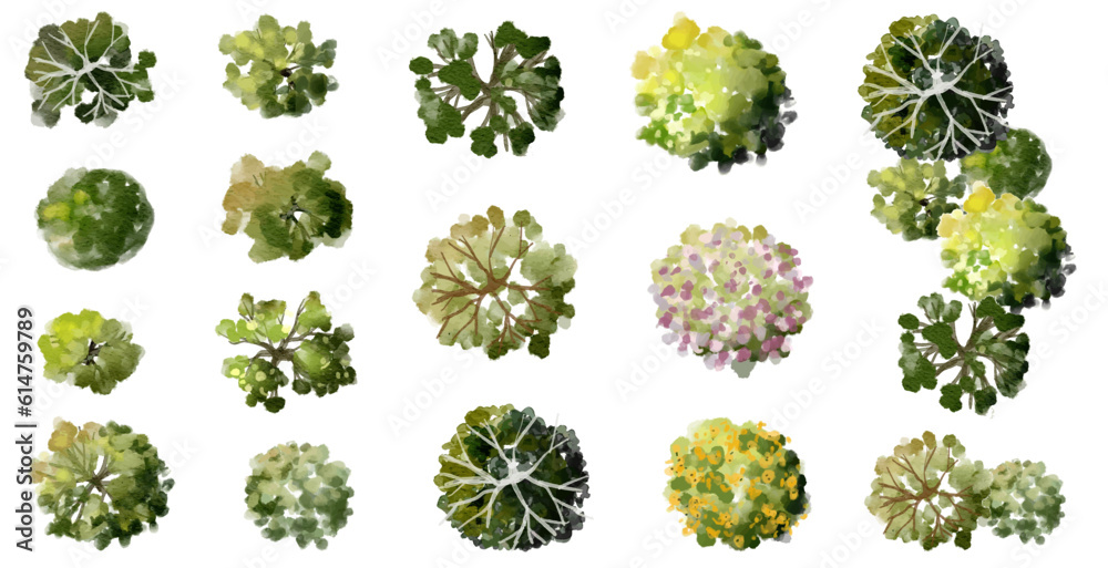 Vector set of Top view green tree for outdoor plan or map and ...