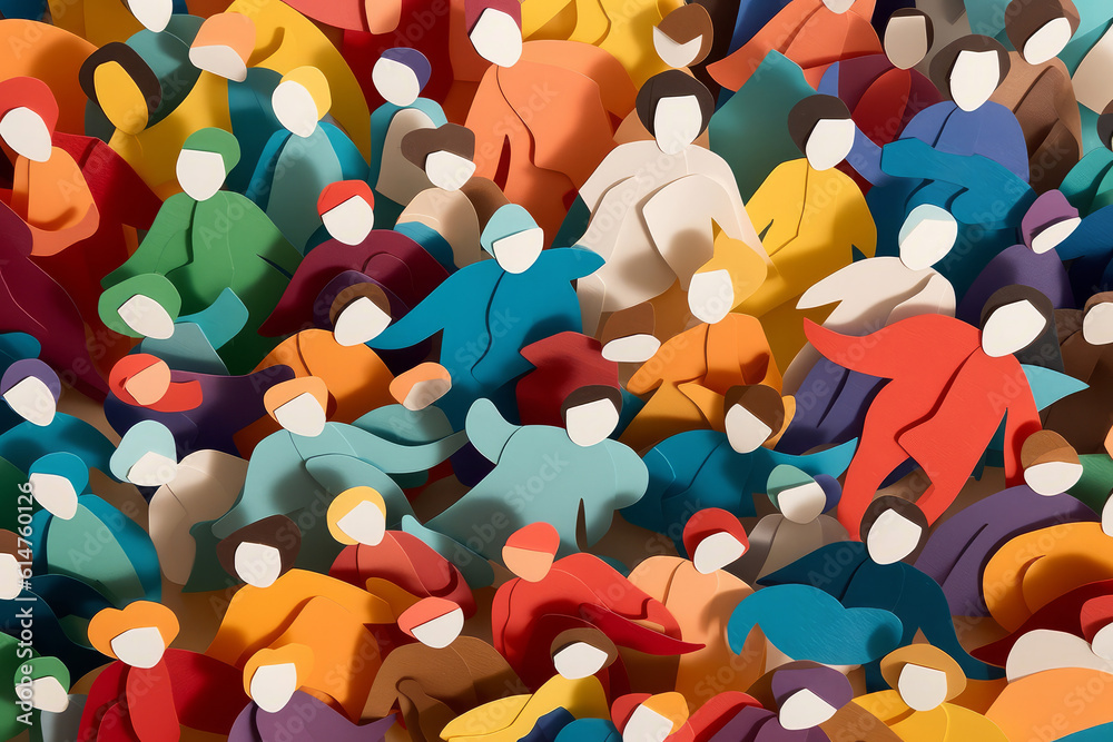 Large crowd of diverse people. paper cut out style Stock Illustration ...