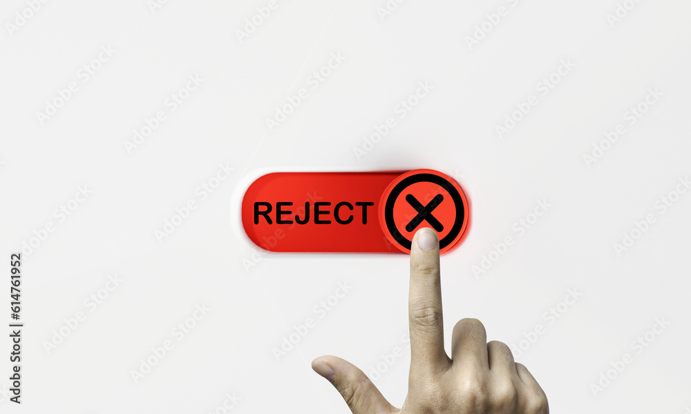 Hand touching red toggle switch to change status from accept to reject ...