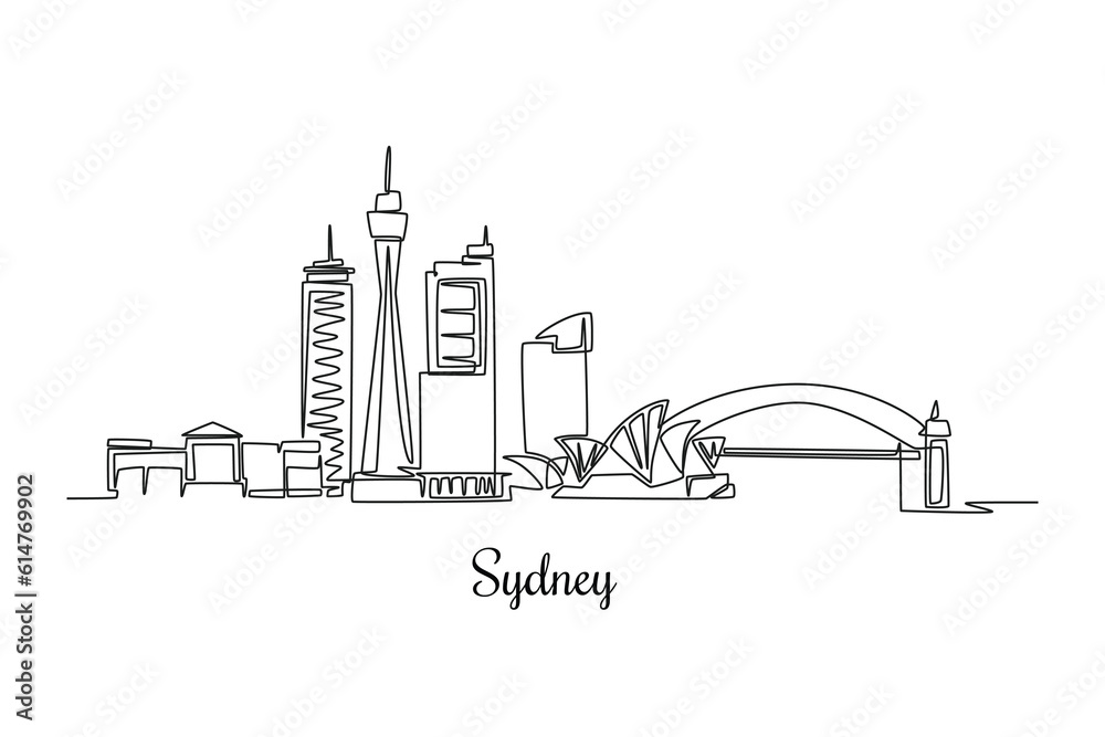 Single one line drawing Sydney skyline, Australia. City concept ...